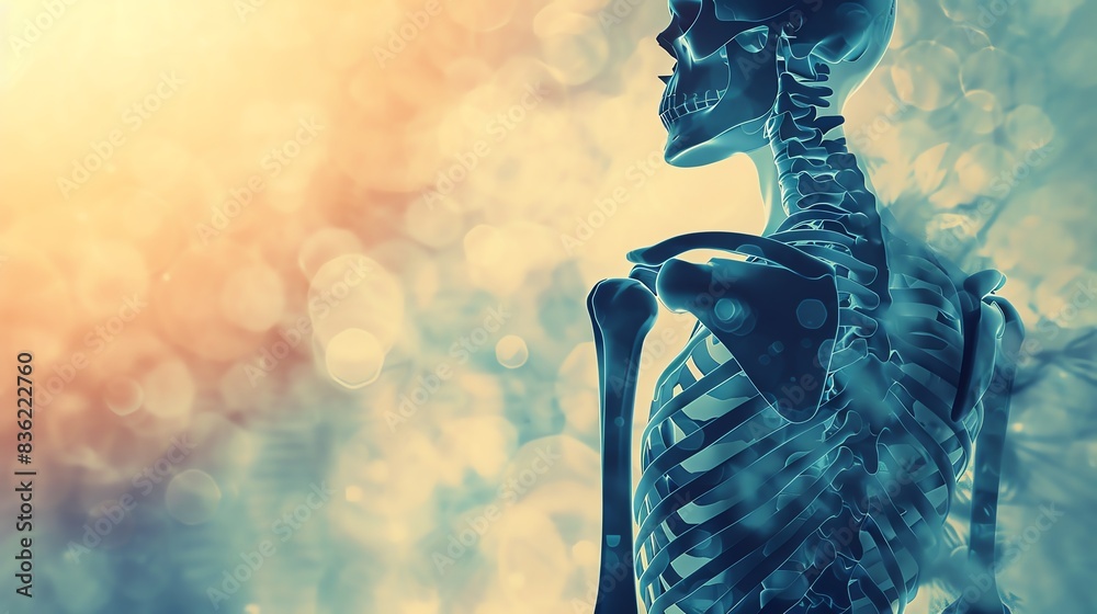 Skeletal anatomy, close up, focus on, copy space, vivid hues, Double ...