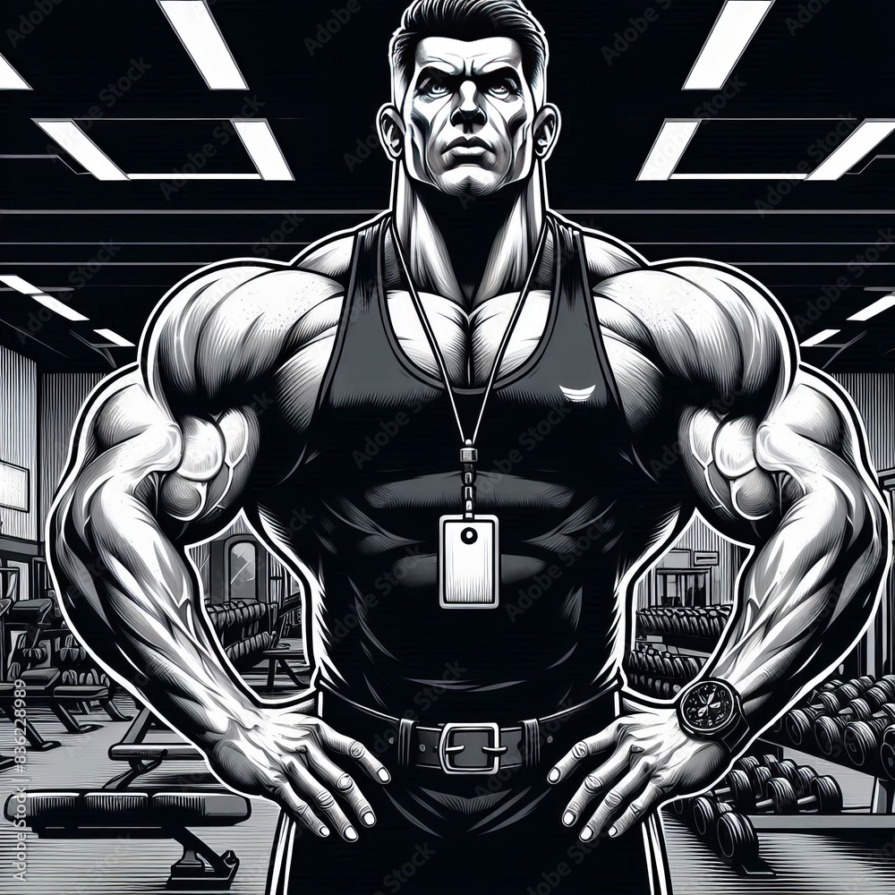The coach of bodybuilding and fitness. Vector illustration, strict ...