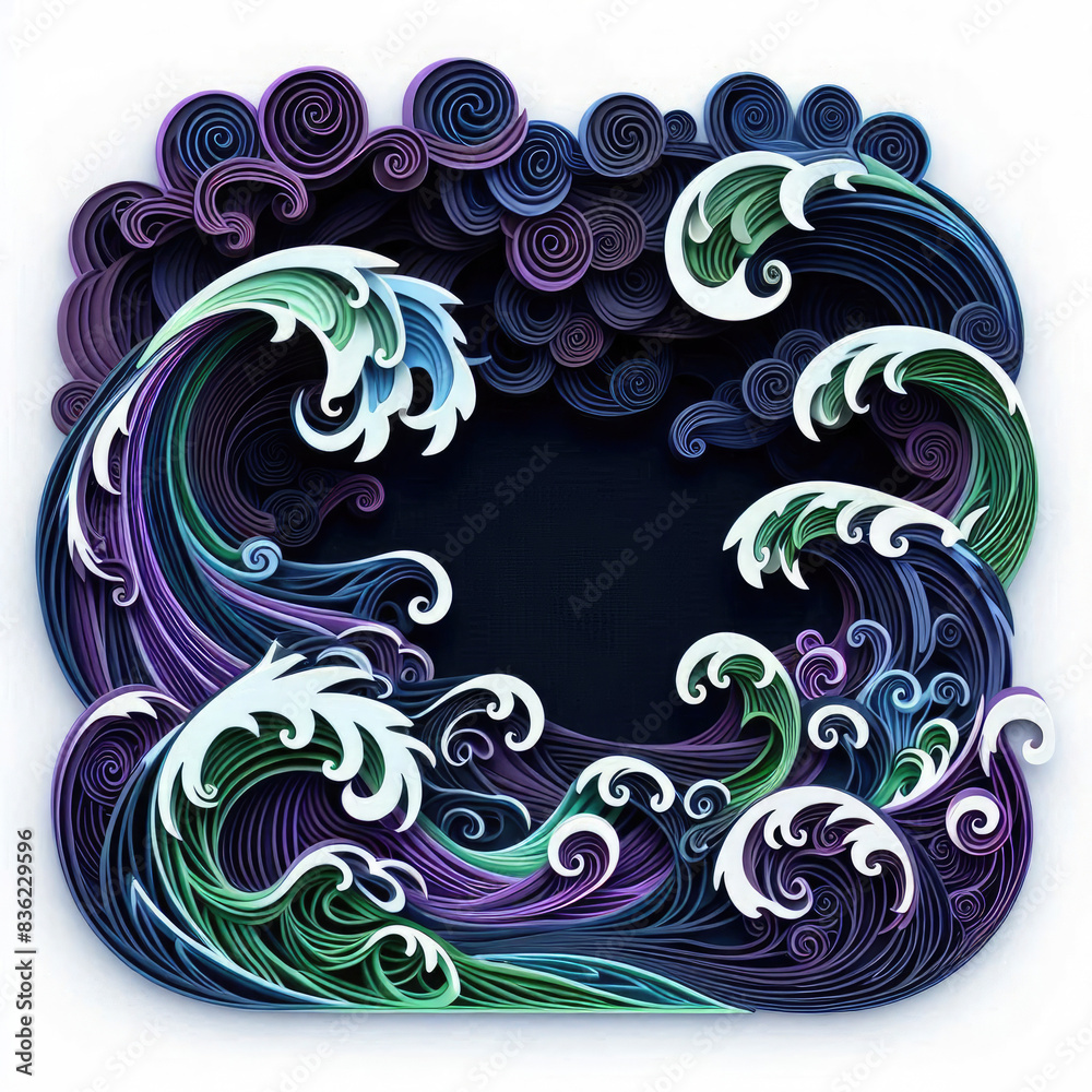 Generative AI A unique and artistic paper wave art piece featuring dark ...