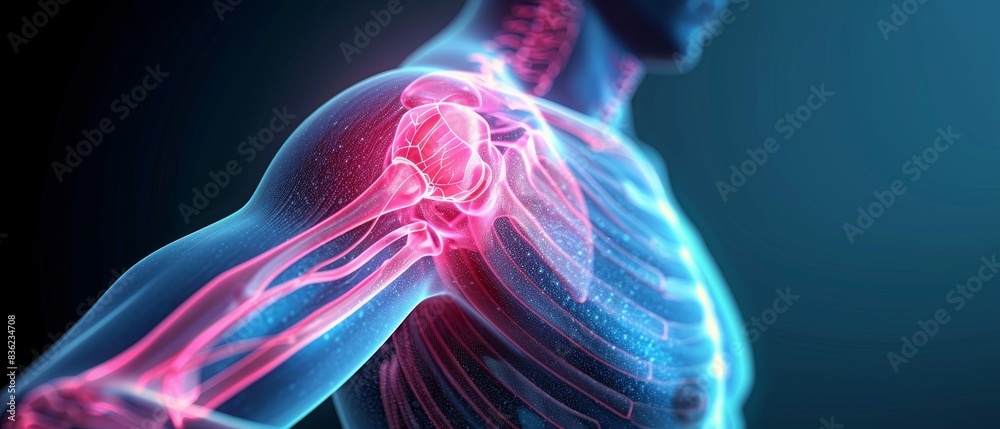 Detailed anatomical digital rendering of the human shoulder showcasing ...