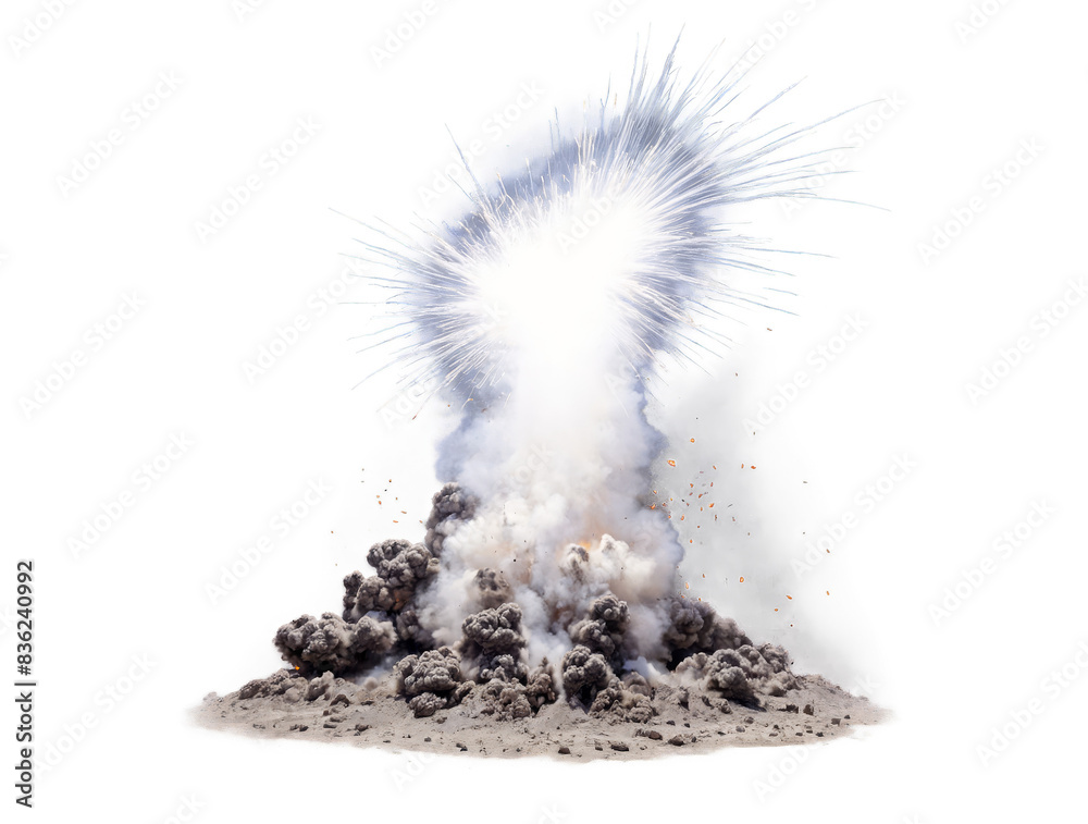 An intense explosion with billowing smoke and debris captured on a ...