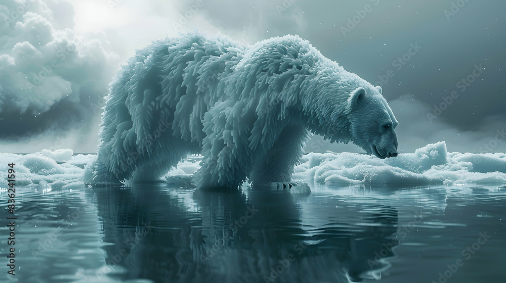 Polar bear with melting ice caps concept: Polar bear profile merged ...