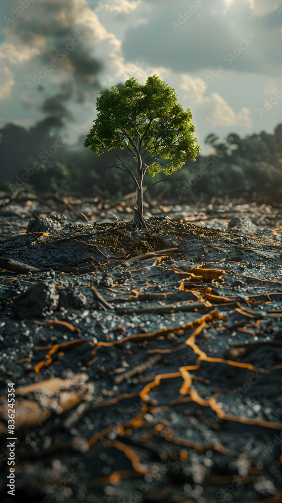 Photo realistic tree with deforestation concept: A tree s profile ...