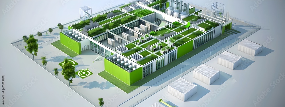 3D Rendered Green Data Center Architecture Eco Friendly Building Plan ...
