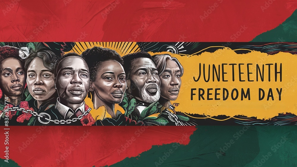 June 19, Juneteenth Freedom Day, Realistic portraits of black people ...