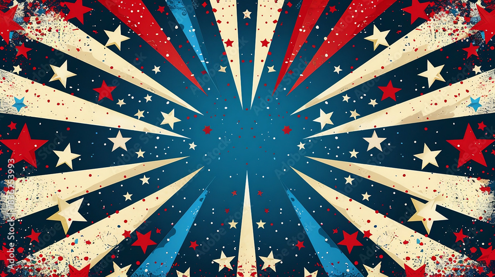 Dynamic illustration featuring a patriotic starburst pattern with red ...