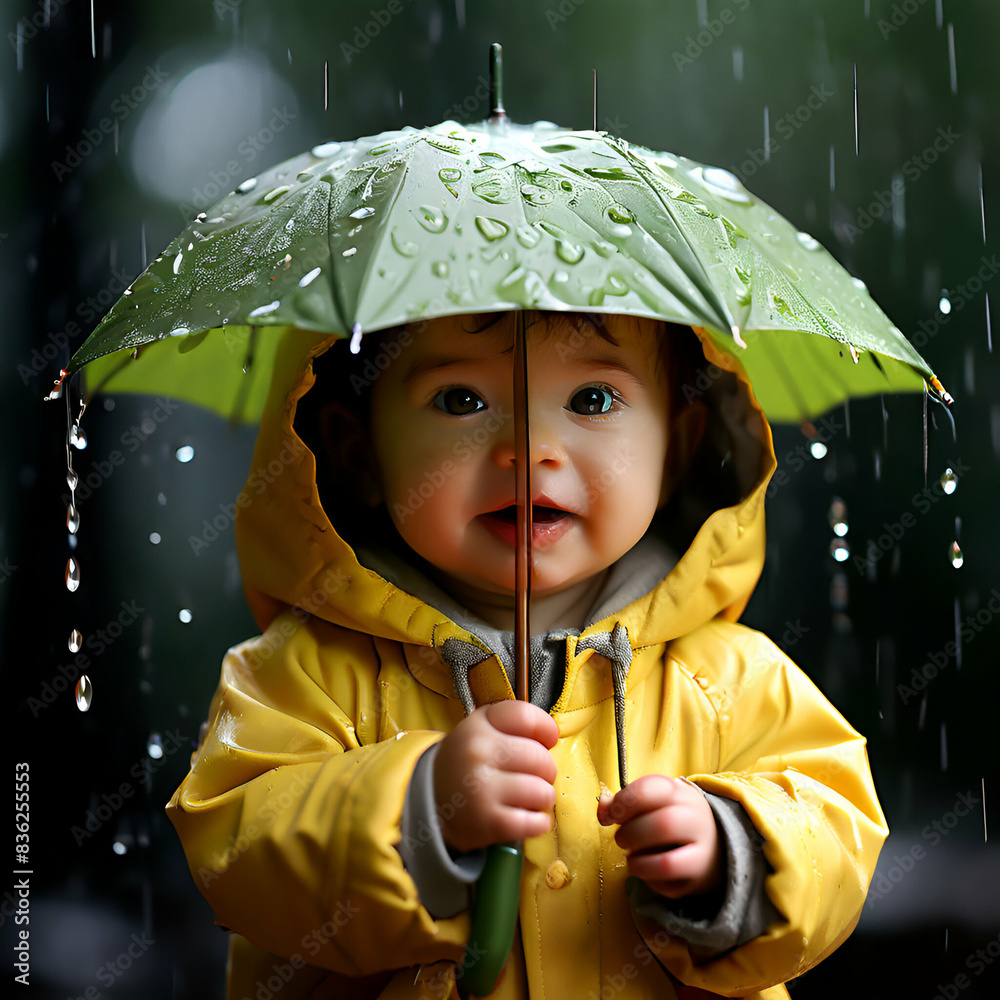 baby happy rain raindrops leaf like umbrella protection nature ecology ...