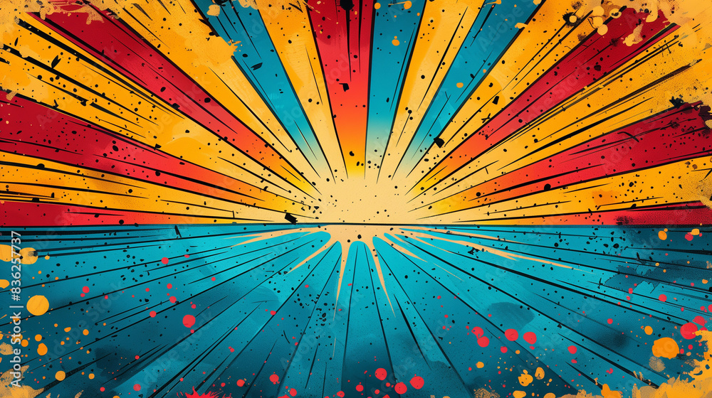 Abstract background with rays of the sun in retro colors. In the style ...