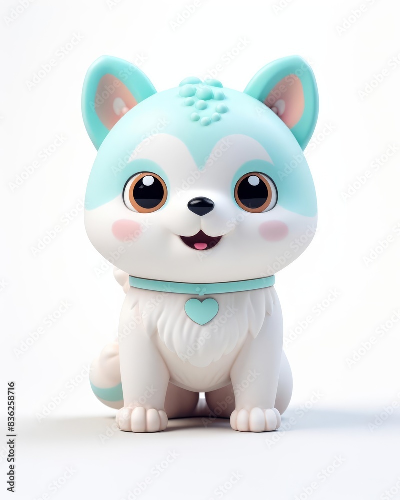 3d cute popmart, toy, c4d, white background, black shiba dog, super ...