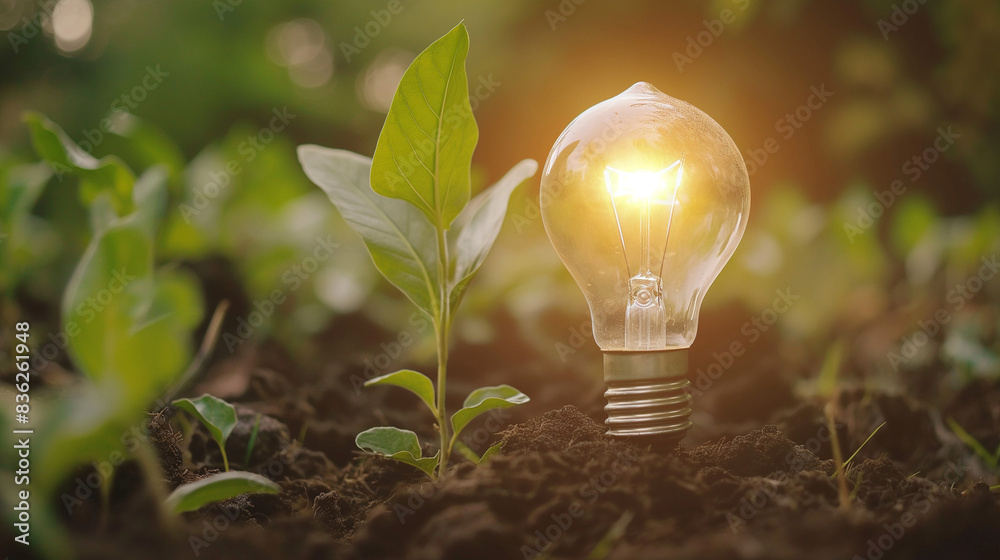 Lightbulb Embedded in Soil with Growing Plants Symbolizing Renewable ...