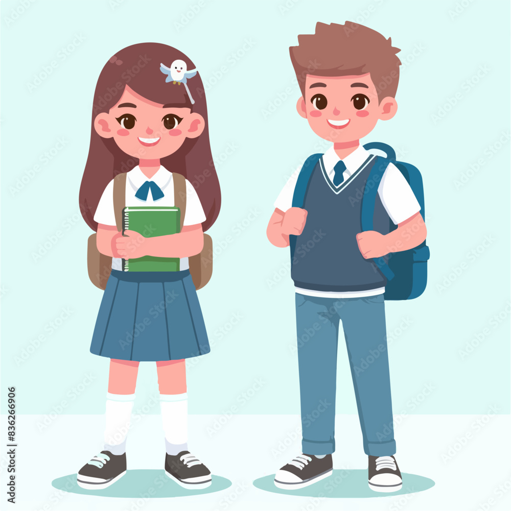 School character vector set. Back to school student 3d characters in ...