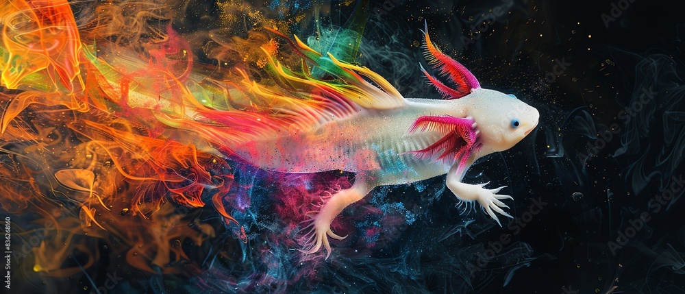 Rainbow Axolotl covered in rainbow fire apron, Enigmatic rainbow ...
