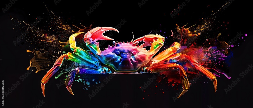 Rainbow Crab covered in rainbow fire apron, Colorful rainbow crab ...