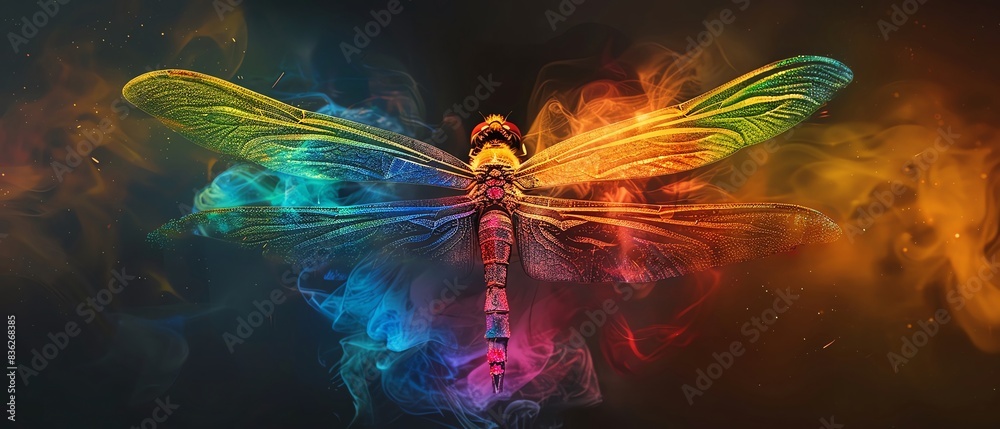 Rainbow Dragonfly covered in rainbow fire apron, Ephemeral rainbow ...