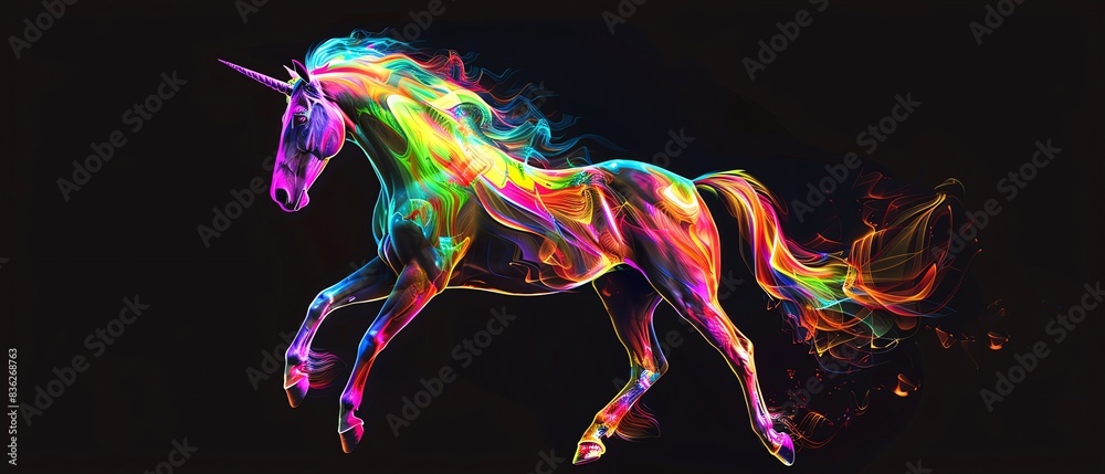 Rainbow Horse covered in rainbow fire apron, Elegant rainbow horse ...