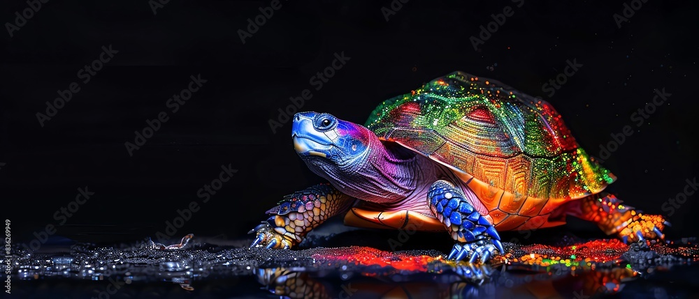 Rainbow Snapping Turtle covered in rainbow fire apron, Colorful rainbow ...