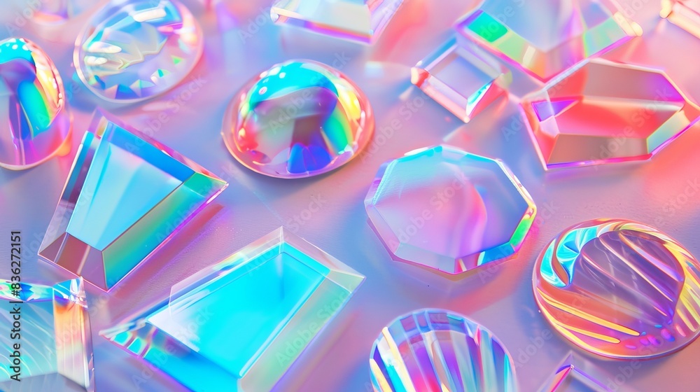 Holographic stickers in various shapes for designing mockups, tags, or ...