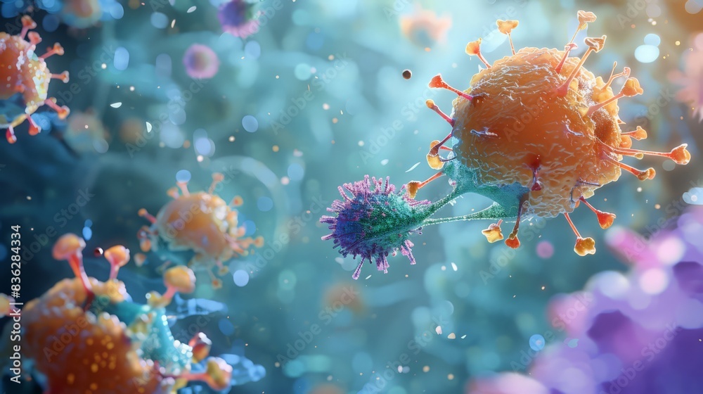 Immune cell response: Illustrate immune cells (e.g., T cells, B cells ...