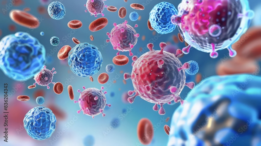 Immune cell response: Illustrate immune cells (e.g., T cells, B cells ...