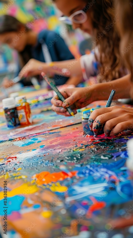 Academic and artistic classroom setting where students are engaged in a ...