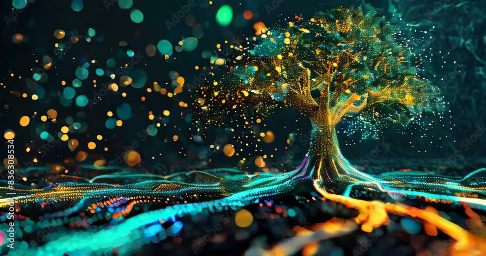 Digital tree with leaves of data points and binary roots, representing ...