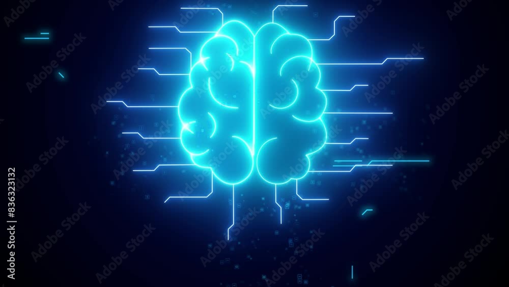 Artificial intelligence brain animation. Futuristic human brain interface concept. Robotic ...