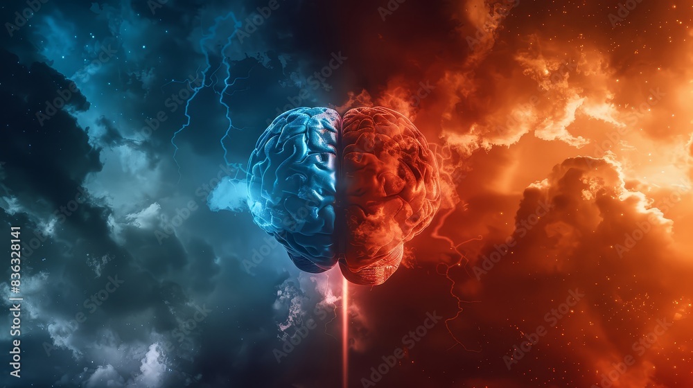 One half image of half heart and half brain illustration, isolated on ...