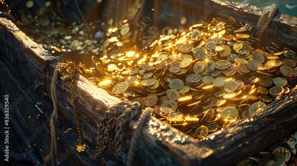 an ancient pirate ship where a huge gold treasure was discovered. Gold ...