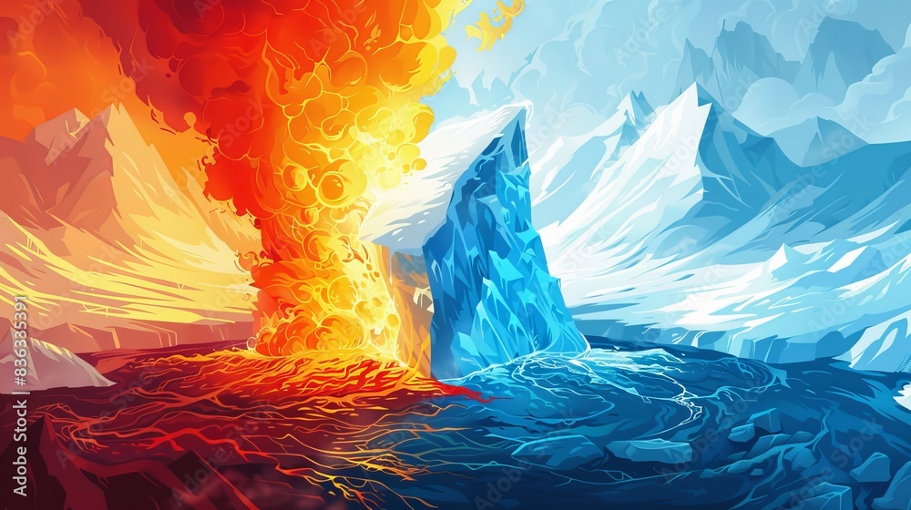 Visual representation of contrasting elements with an iceberg and lava ...