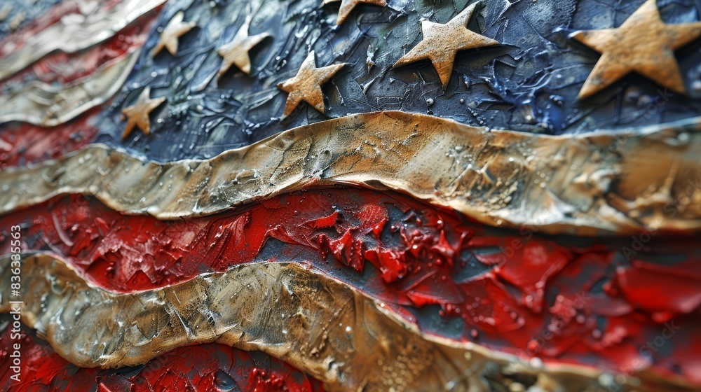 Patriotic American Flag Relief Sculpture, Rich Texture and Dimension in ...