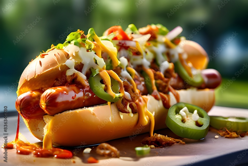 Delicious hot dog from a classic American fast food chain, complete ...