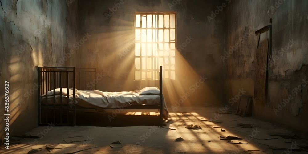 Illuminated By Sunlight An Empty Prison Cell. Concept Sunlit Prison Cell, Abandoned Jail ...