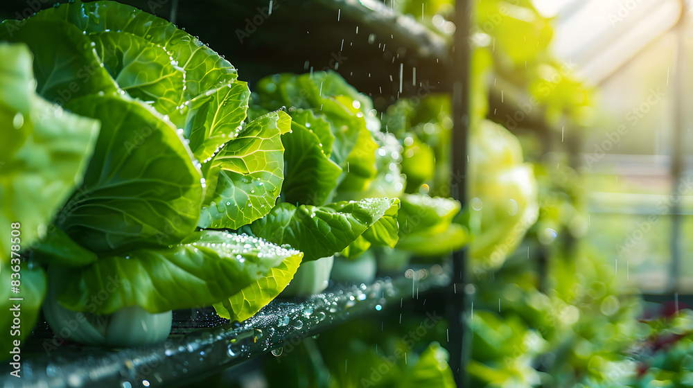 Vertical farm facility, showcasing rows of leafy greens and herbs ...
