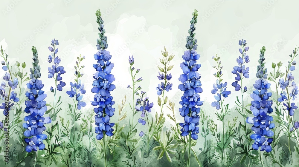 Delphinium, watercolor floral border, watercolor illustration, isolated ...