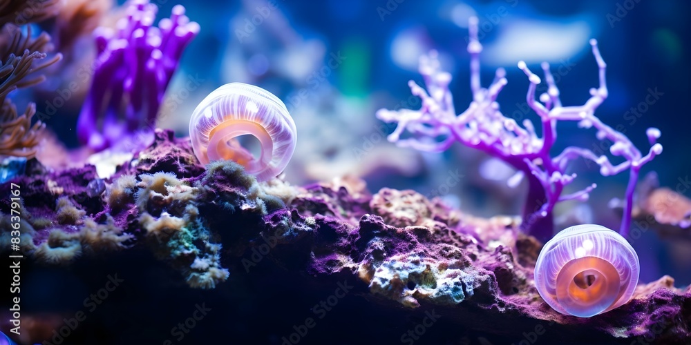 Plankton algae swirl in UV light creating a vibrant marine ecosystem ...