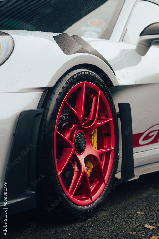 Porsche 911 GT3 RS red alloy wheel, sports car powder coating, brake ...