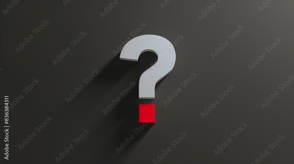 A red question mark is on a black background. The red color of the ...