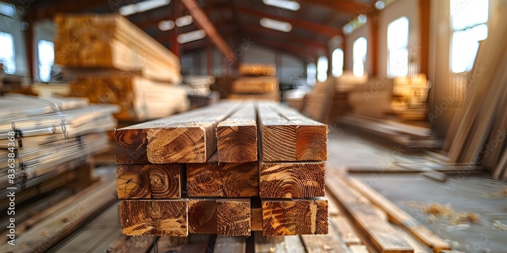 Wooden warehouse for construction Timber planks stacked for drying ...