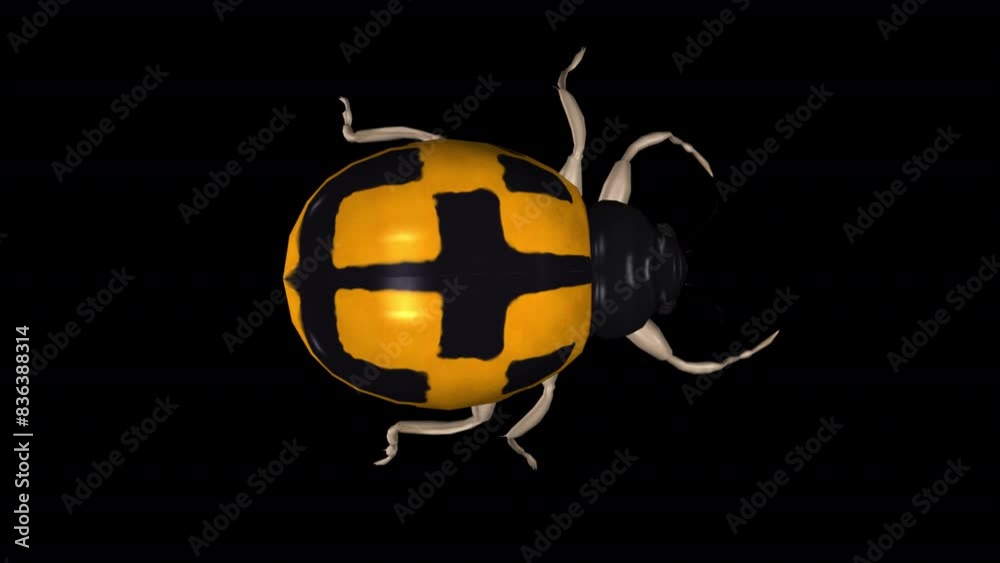 Colorful Ladybird Beetle Bug - Yellow Body with Black Crossed Lines and ...
