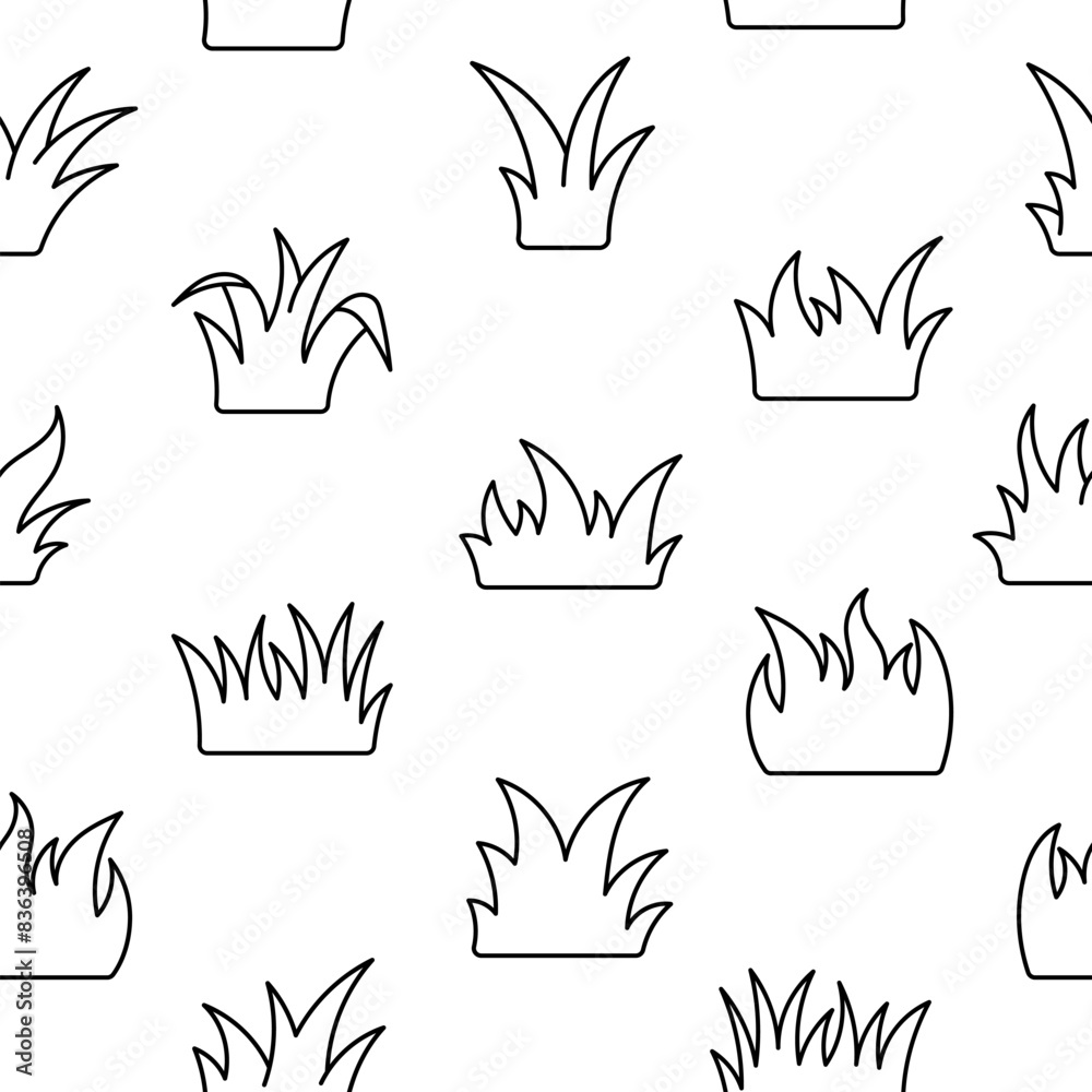 Lawn grass. Seamless pattern. Coloring Page. Flora, garden plant. Hand ...