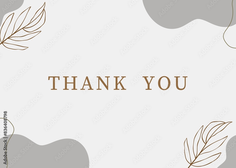 Thank you card design with Abstract organic shapes and leaves in grey ...
