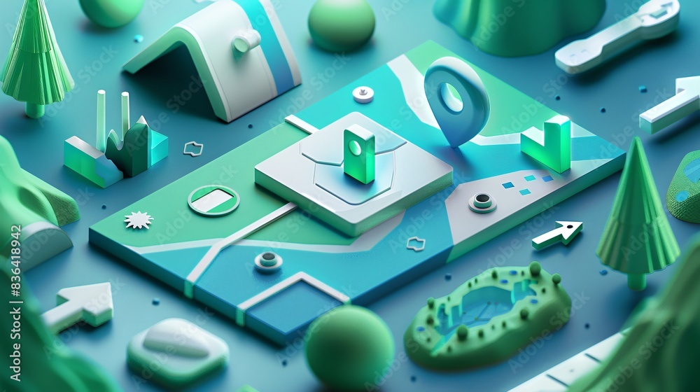 Background for location services theme featuring maps, GPS icons, and ...
