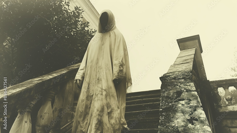 Ghost Standing on Garden Steps Vintage Creepy Halloween Photo, Scary ...