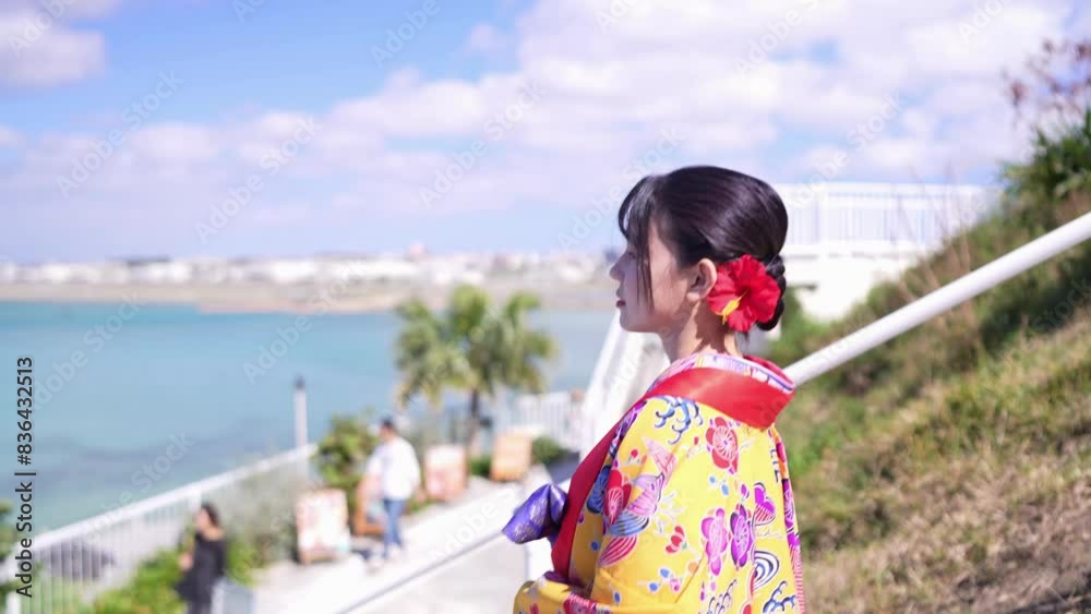 A young woman in her twenties, wearing traditional Ryusou, navigates ...