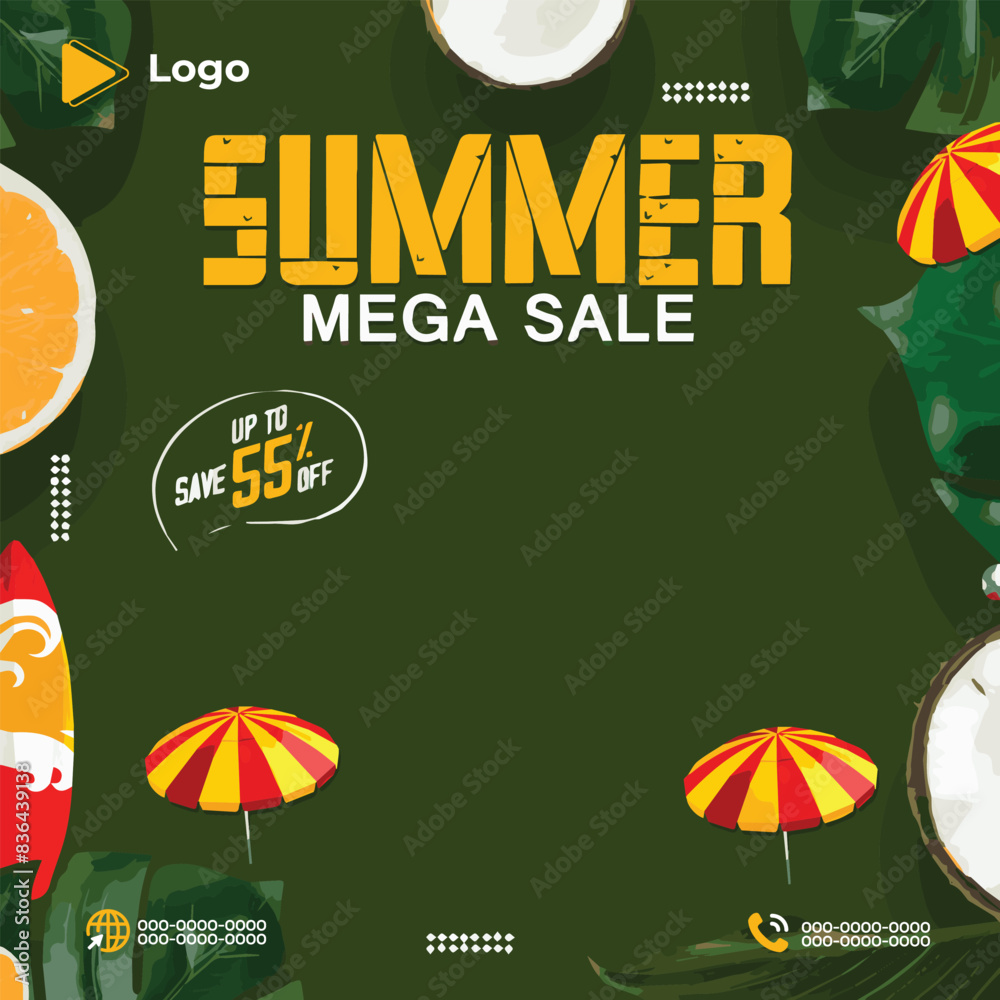 Flyer For Summer Party Time With A Picture Of A Beach And A Woman On The Cover Flyer For A