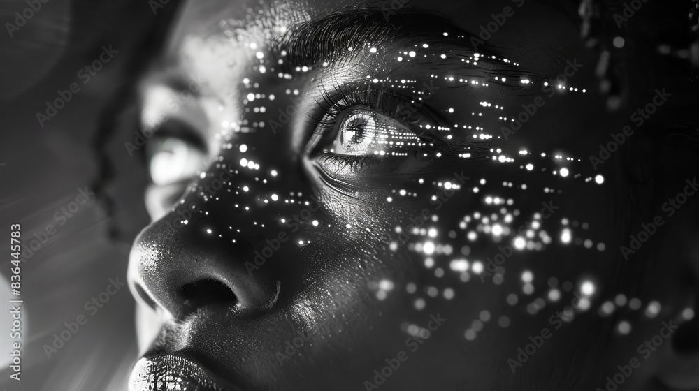 Person experiencing the sixth sense with holographic visions, Surreal ...