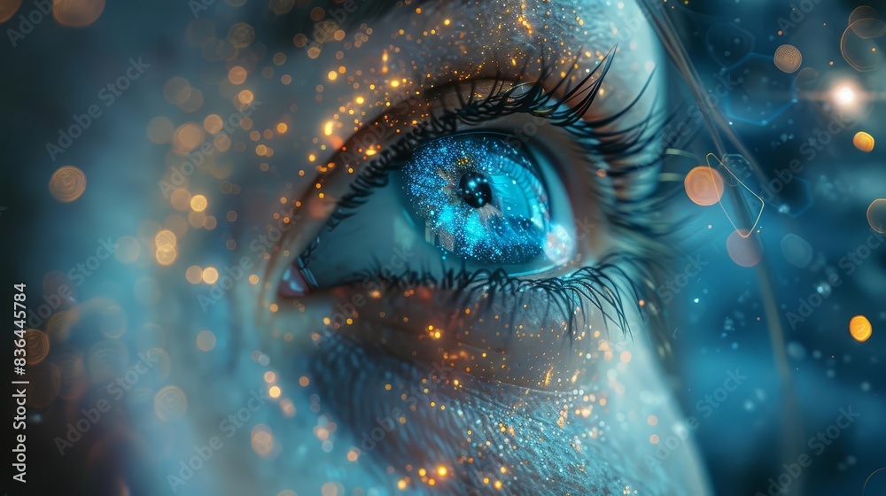 Person experiencing the sixth sense with holographic visions, Surreal ...