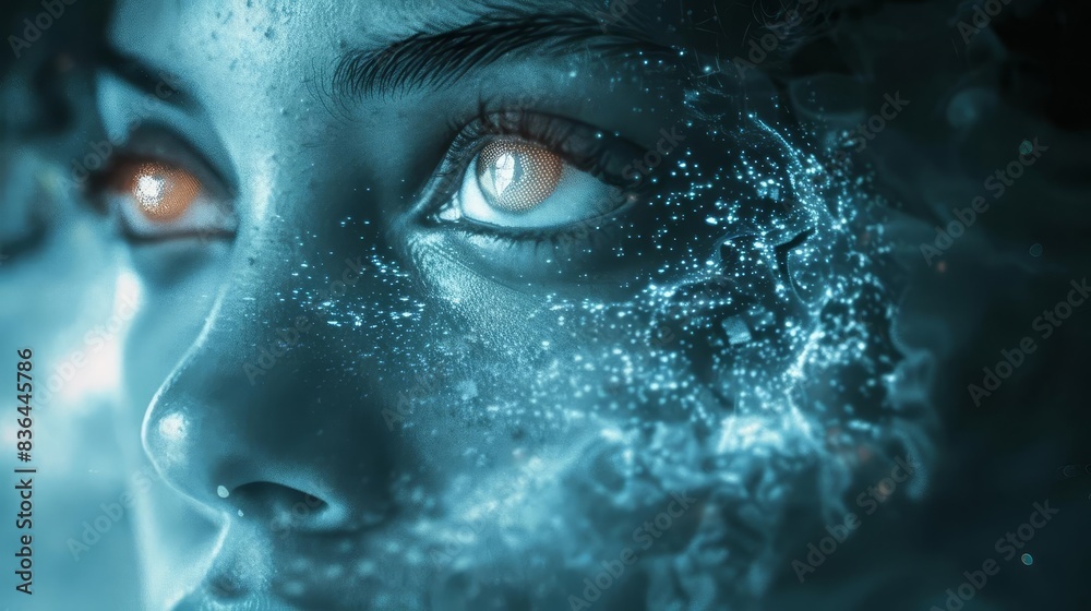 Person experiencing the sixth sense with holographic visions, Surreal ...