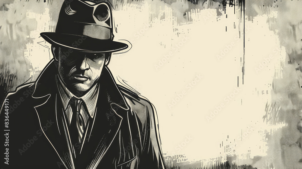 Vintage Noir Detective Illustration: Classic Fedora Hat, Dramatic ...