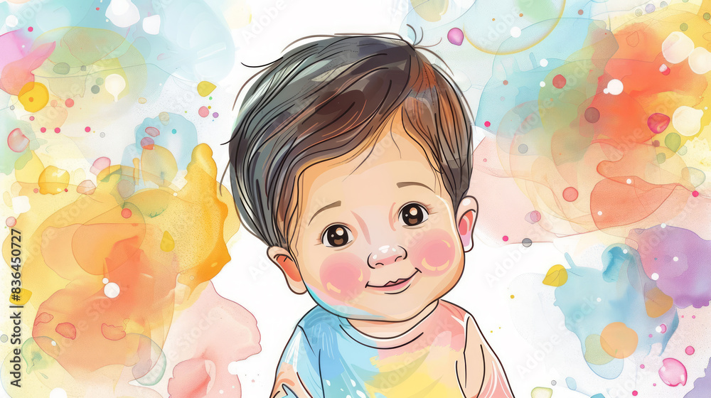 Adorable Baby Illustration with Colorful Abstract Background in Digital ...